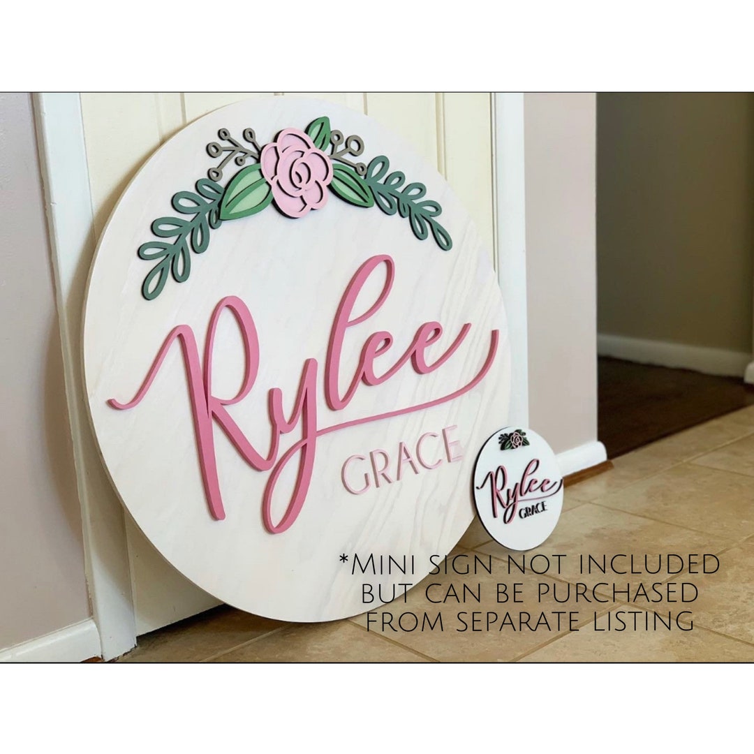 Floral Round Name Sign Round Name Sign Nursery Name Sign Custom Round ...