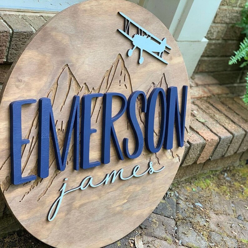 Airplane Name Sign Aviator Nursery Sign Round Wood Sign | Etsy