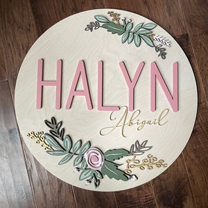 Floral Round Name Sign Round Name Sign Nursery Name Sign Custom Round ...