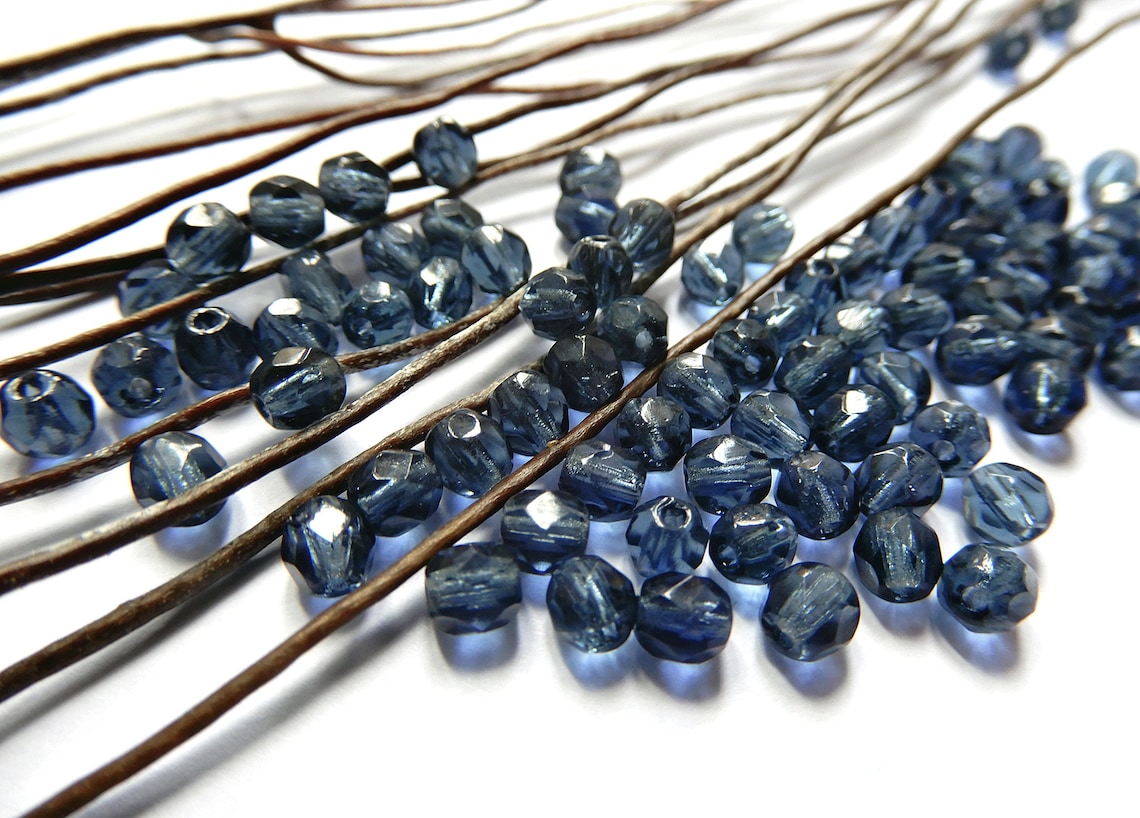 Perles verre bleu Montana rondes gouttes ou facettes Tchèques - Etsy France