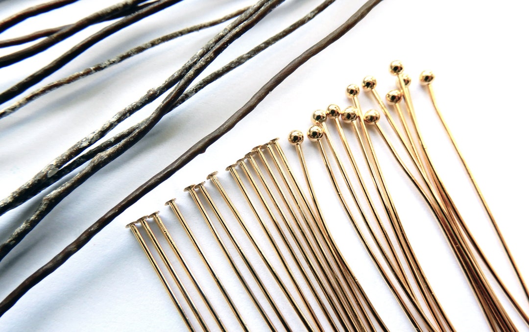 Nails Rods 40 Mm Ball Heads or Flat Head Gilded Copper 18K Fine Gold ...