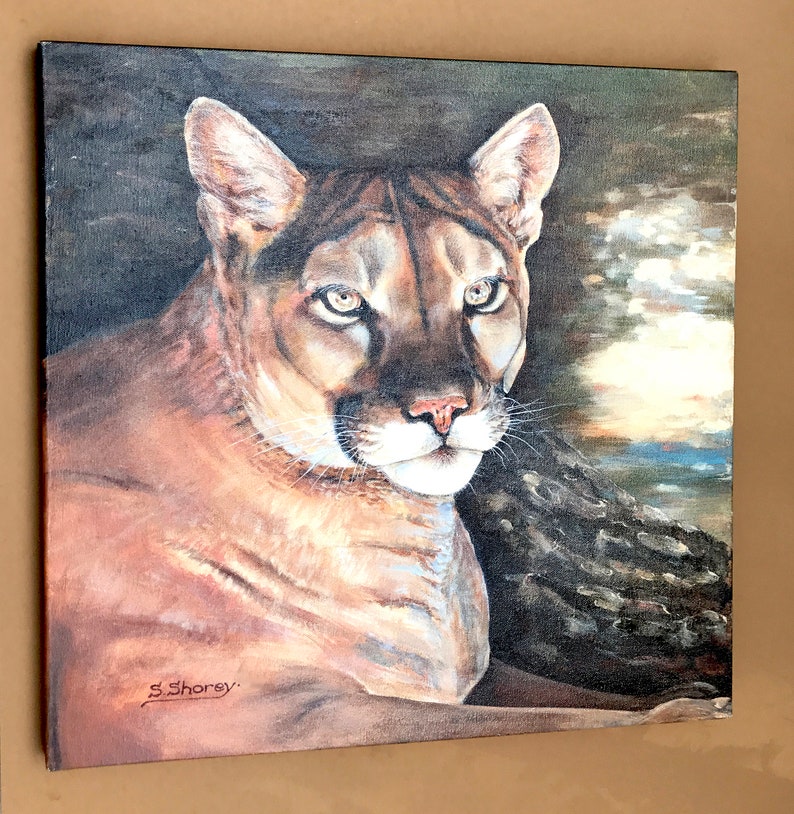 Mountain Lion, Puma, Hand Painted Acrylic Pet Portrait, Realistic Brush ...