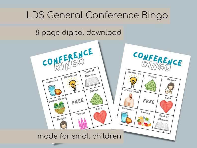 LDS General Conference Bingo Boards for Small Children DIGITAL DOWNLOAD ...