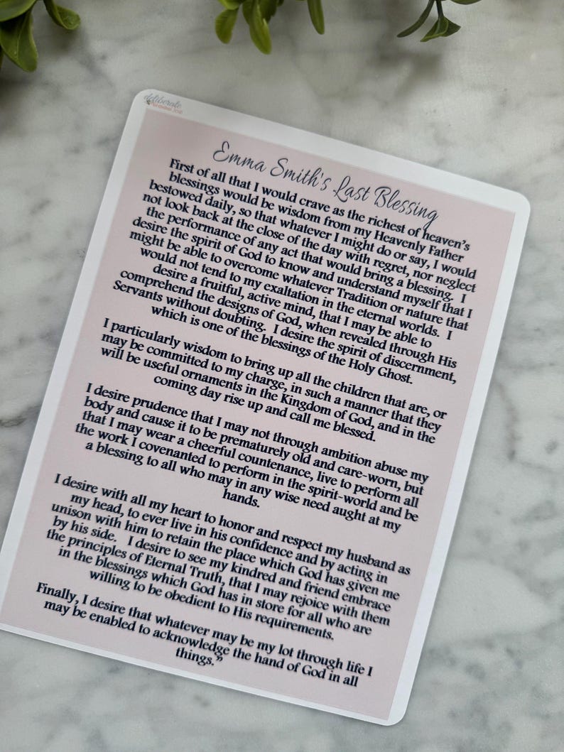 Emma Smith’s Last Blessing — Made to Fit Standard Size Scriptures or ...