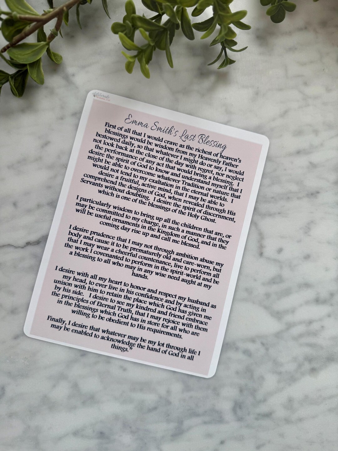 Emma Smith’s Last Blessing — Made to Fit Standard Size Scriptures or ...