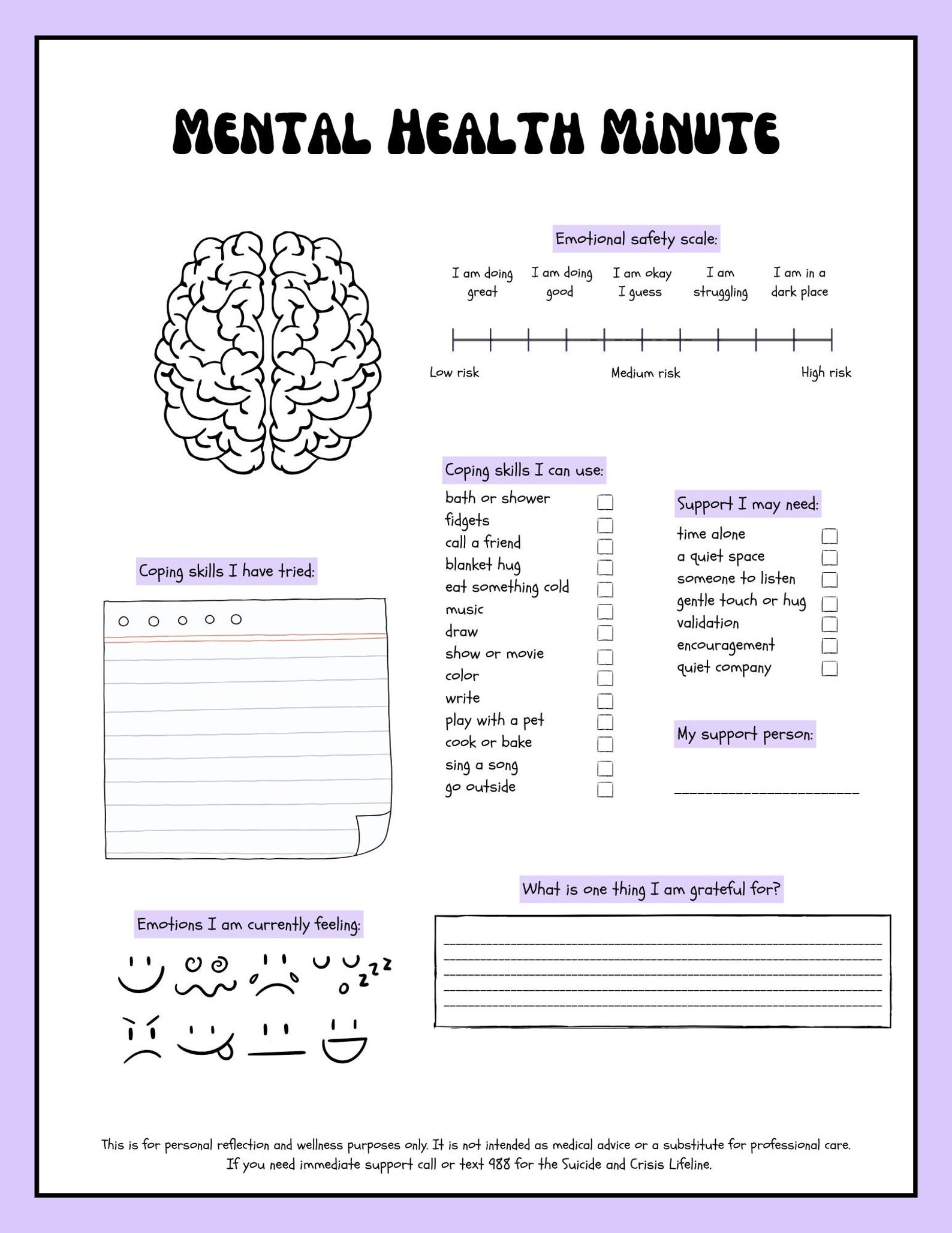 Mental Health Minute - Printable Daily Check In - Etsy