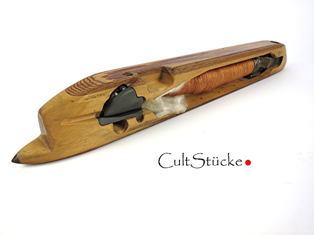 Vintage Weaver's Shuttle Wooden Shuttle With Yarn Spindle Orange ...