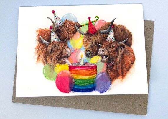A Highland Birthday birthday Card Highland Cow Card | Etsy
