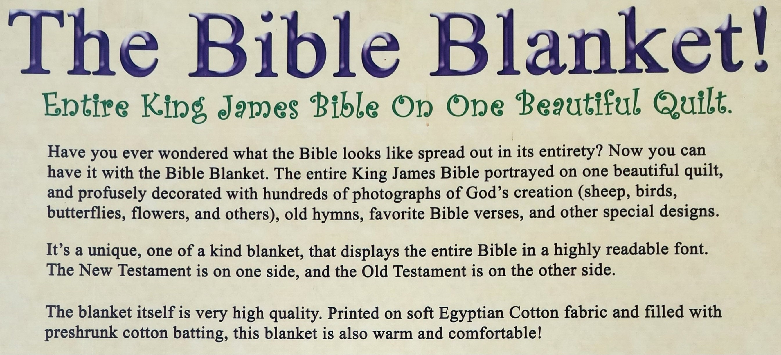 Bible Blanket. Entire Bible on Beautifully Decorated Queen Size Quilt ...