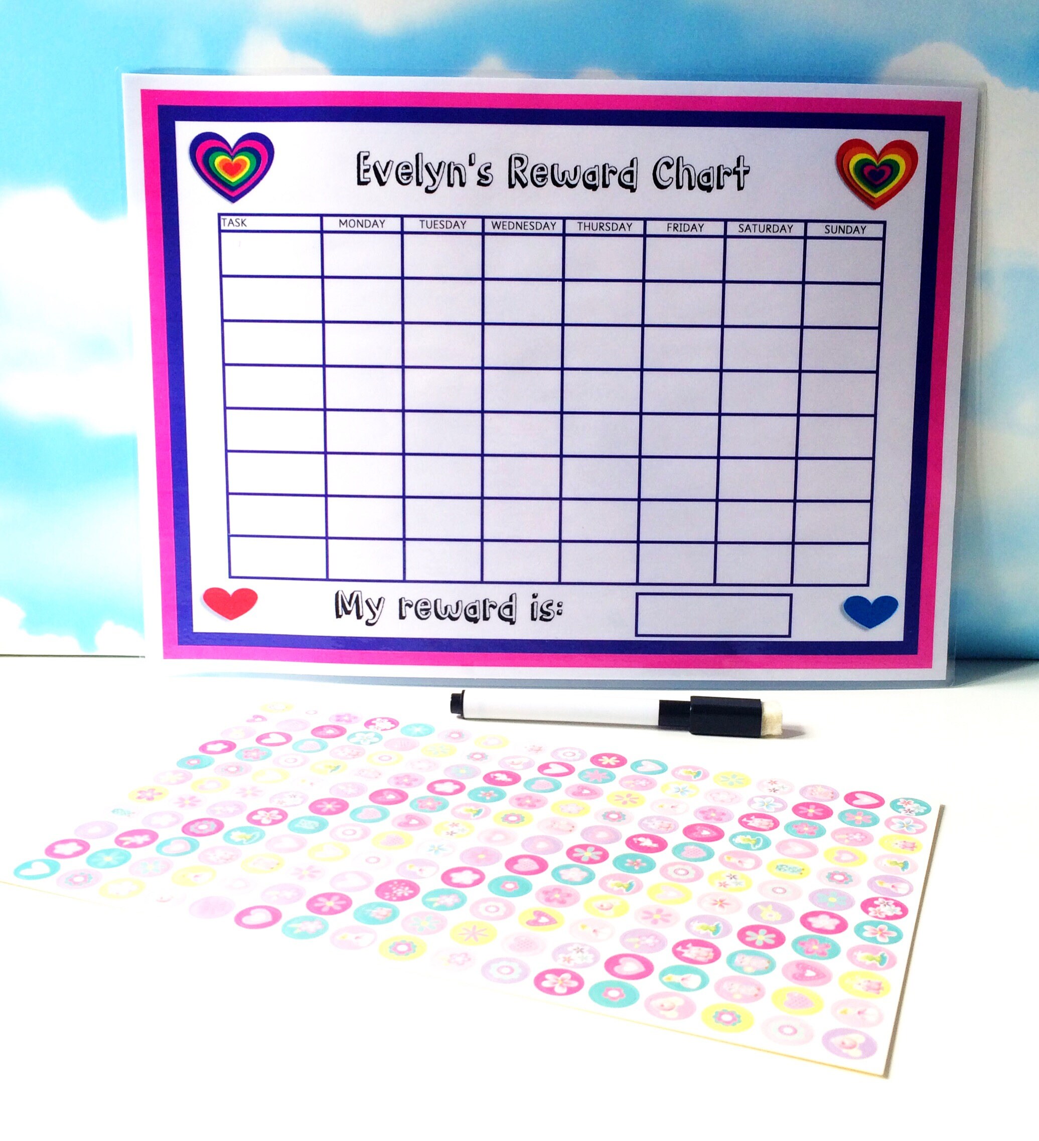 Girls Reward Chart Stickers Personalised Reusable Dry wipe | Etsy