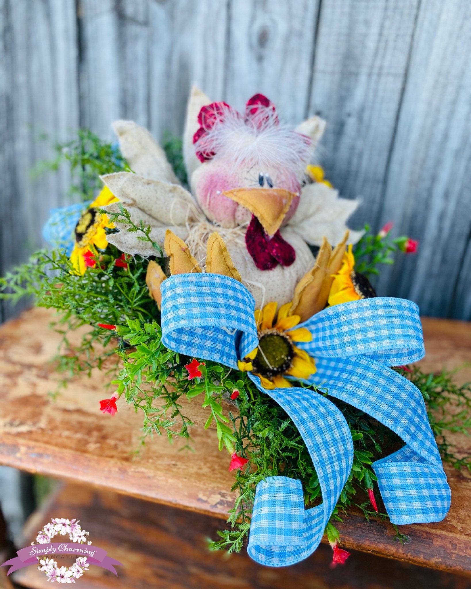 RESERVED FOR MARY~Chicken and Sunflower Centerpiece, Farmhouse ...