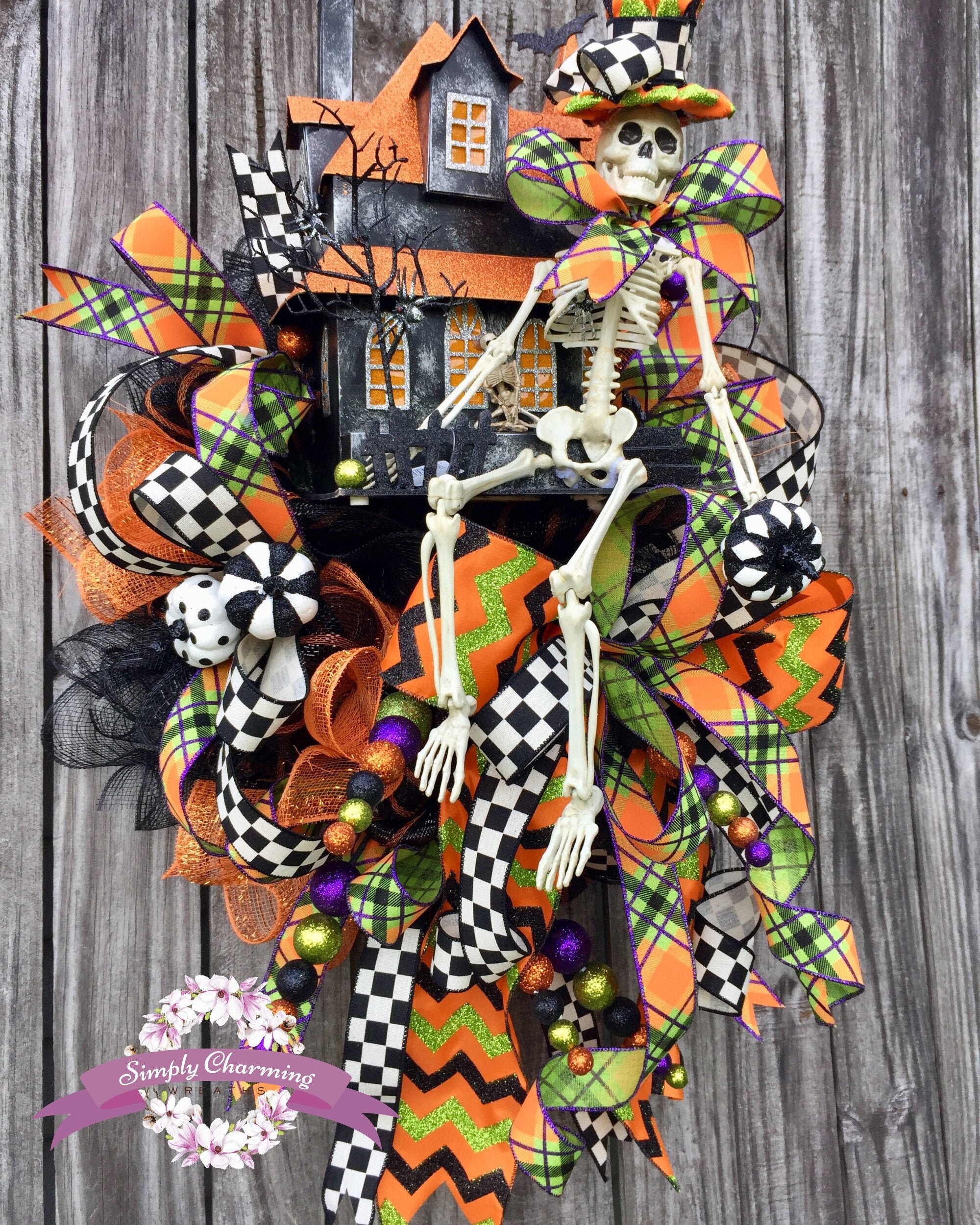 Halloween Skeleton Wreath, Haunted House, Wreath for Halloween ...