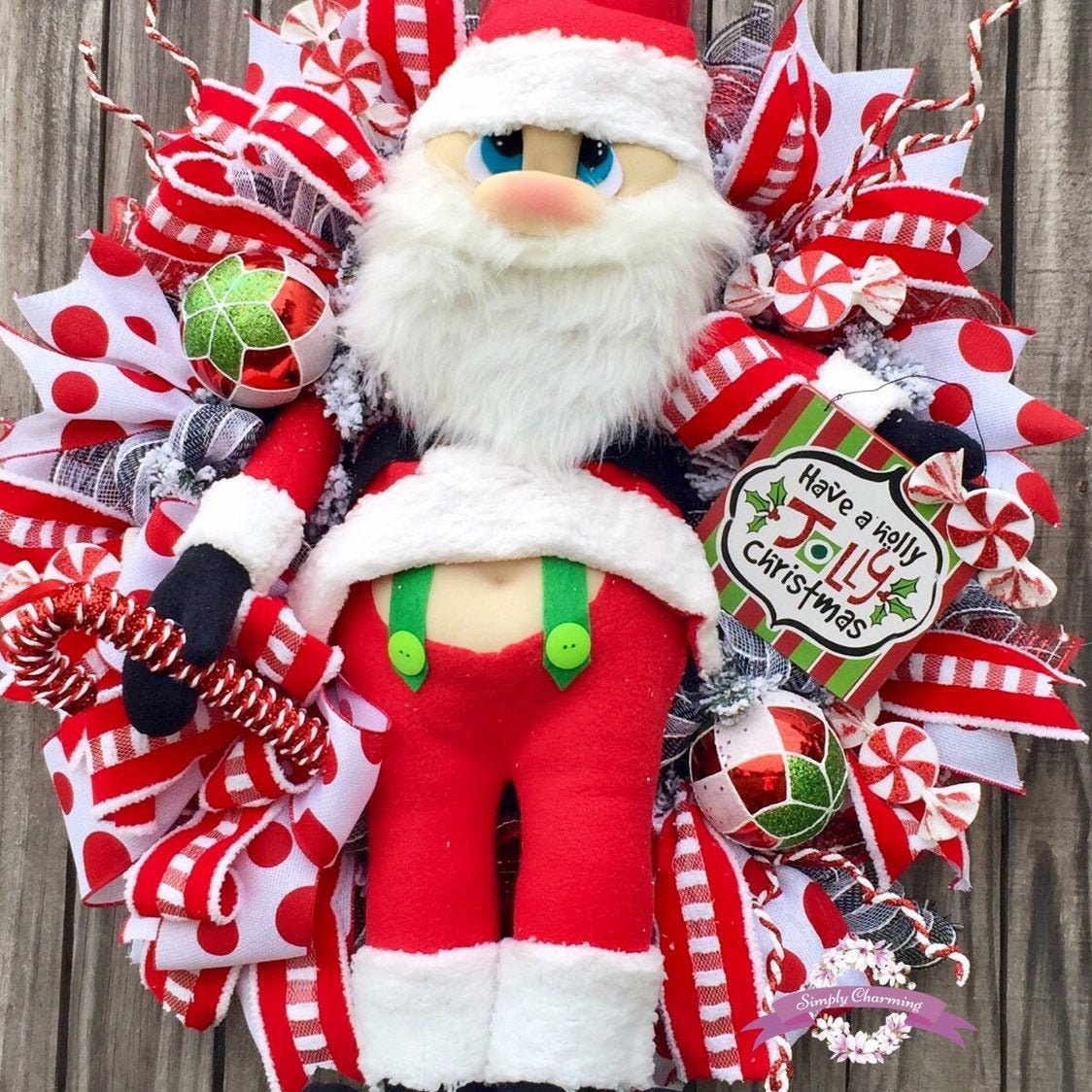 Santa Christmas Wreath, Santa Wreath, Santa Hat Wreath, Red and White ...
