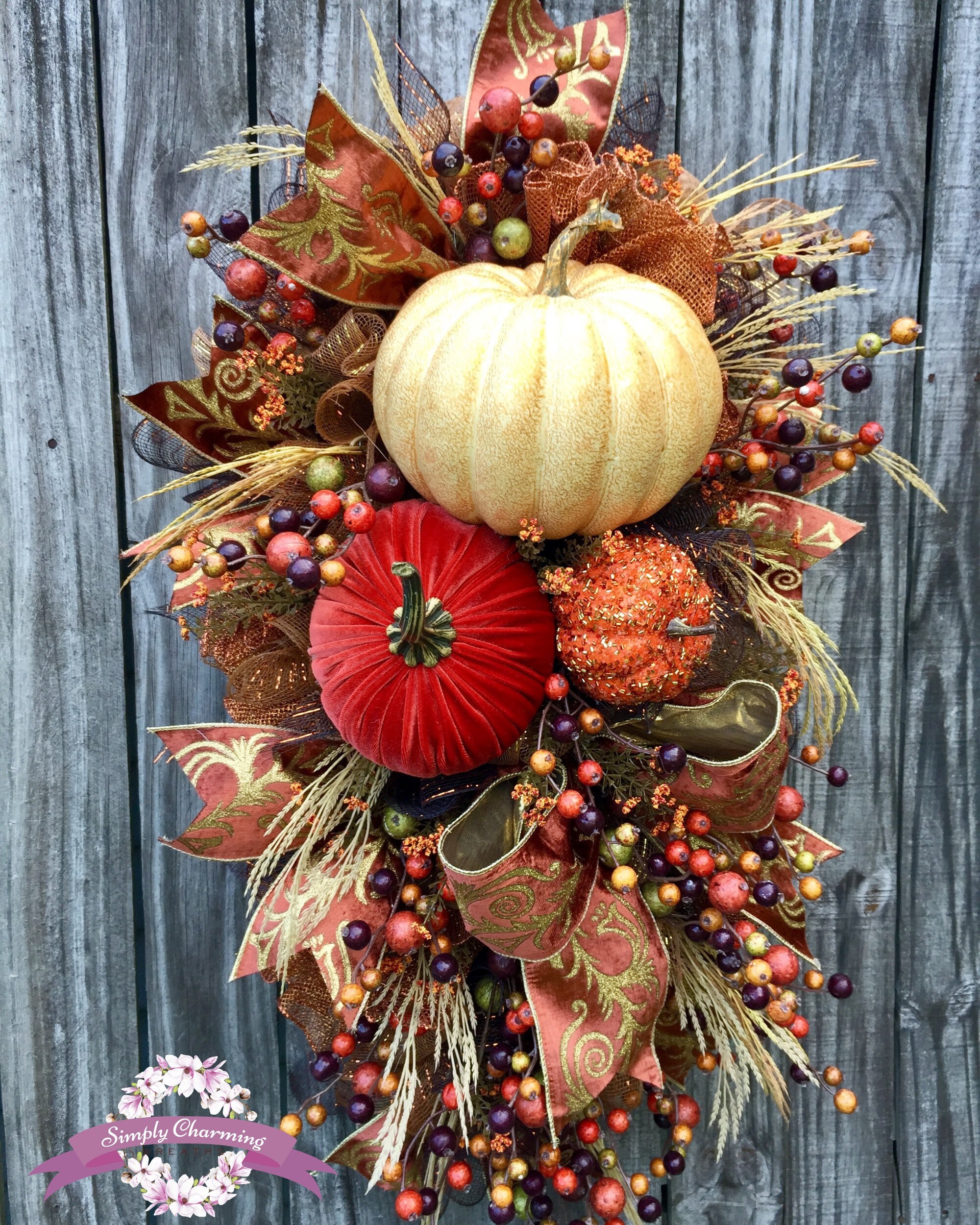 Fall pumpkin and Berry Wreath, Fall Pumpkin Wreath, Autumn Wreath, Fall ...