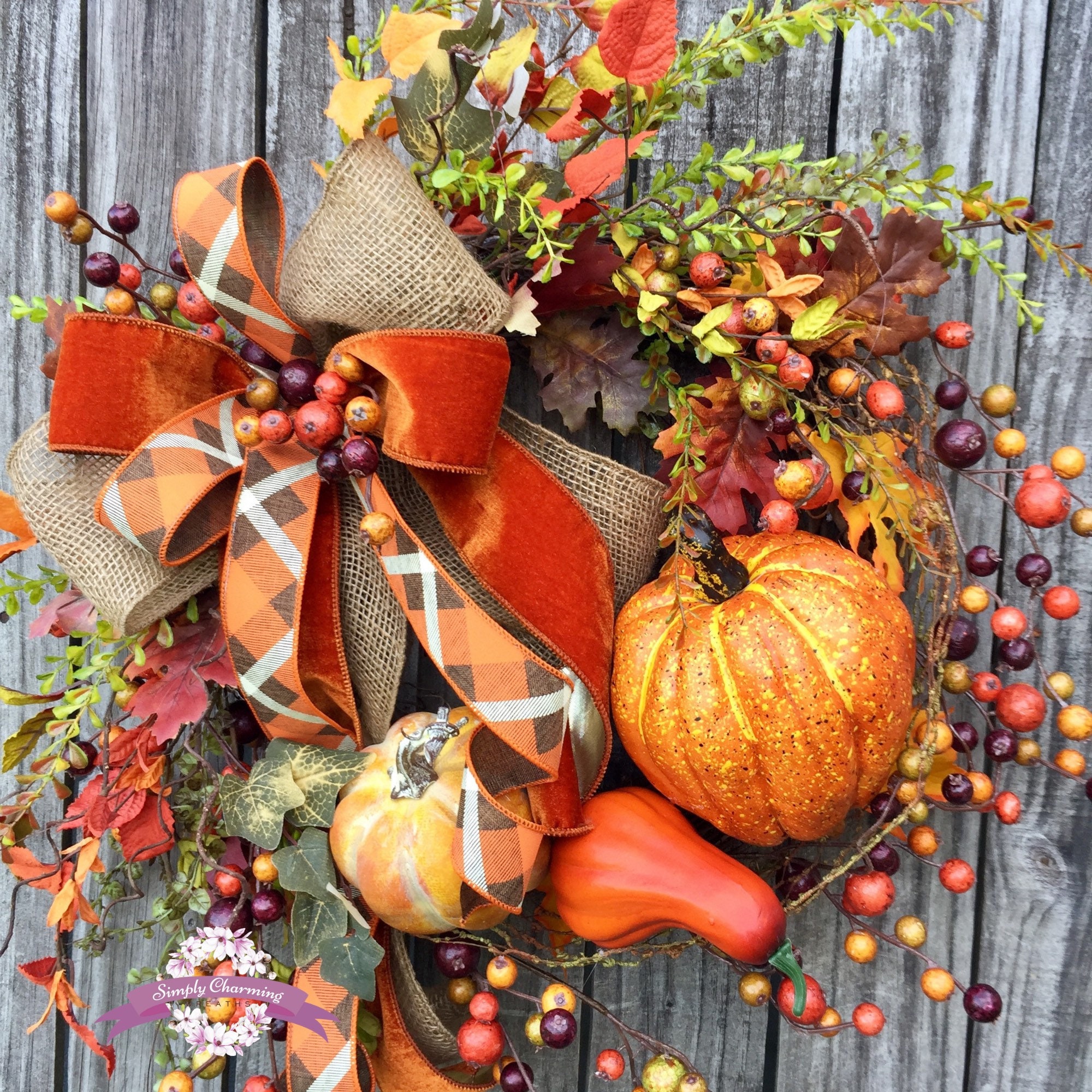 Fall Pumpkin Wreath, Fall Grapevine Wreath, Traditional Fall Wreath ...
