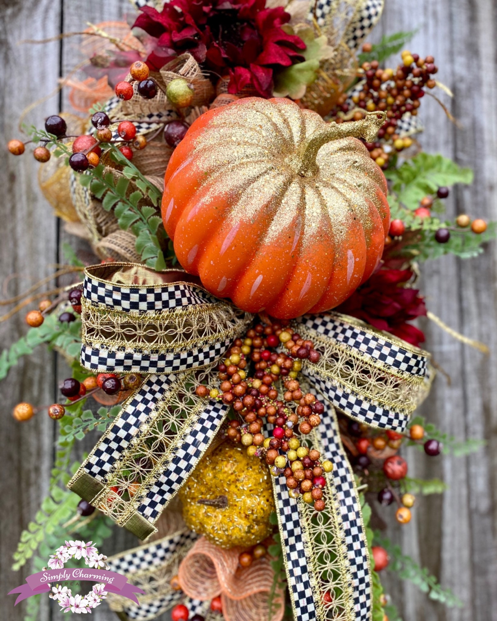 Fall pumpkin and Berry Wreath, Fall Pumpkin Wreath, Autumn Wreath, Fall ...