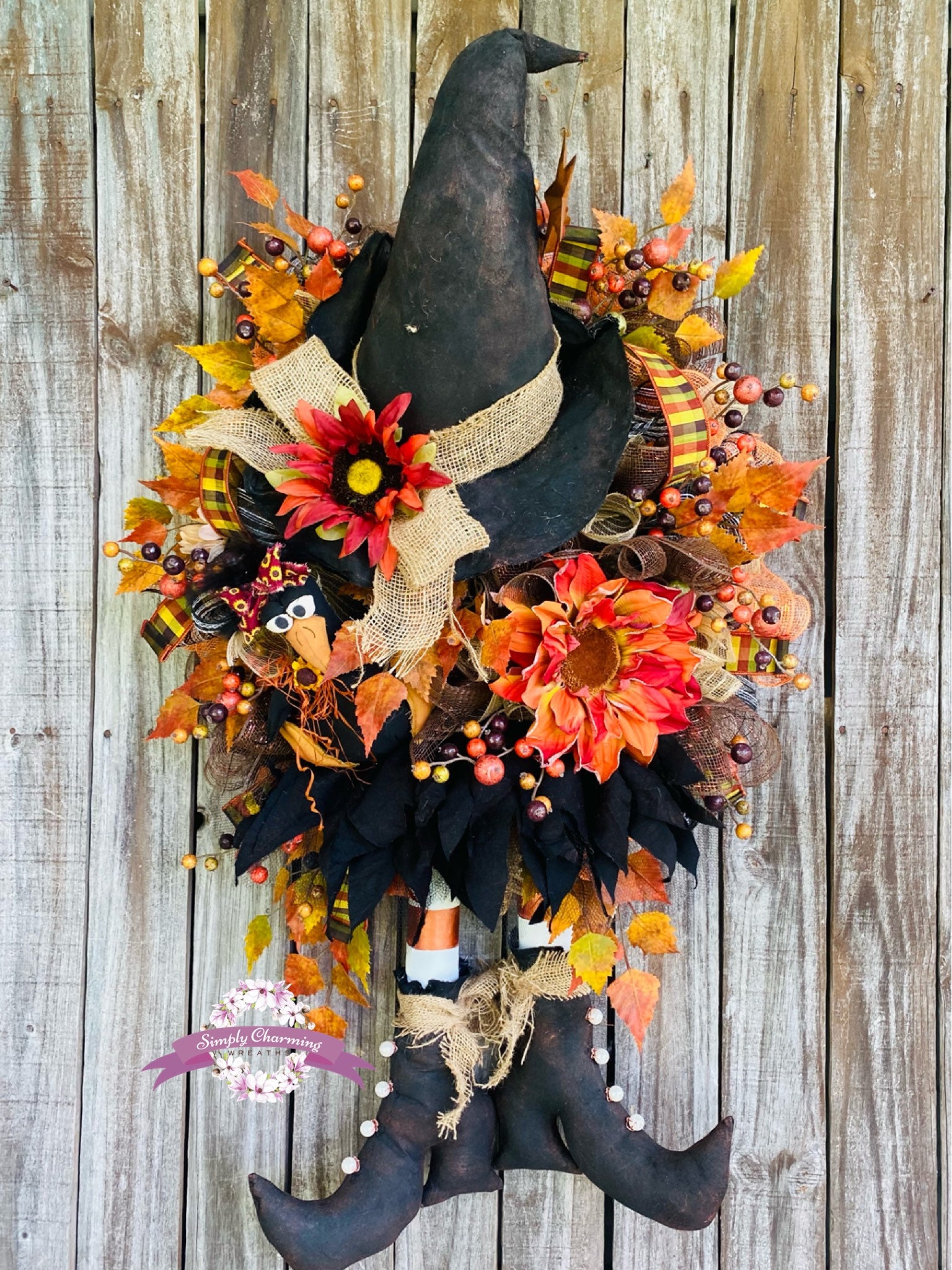 Rustic Fall Witch Wreath, Primitive Witch Wreath, Fall Decor, Halloween ...
