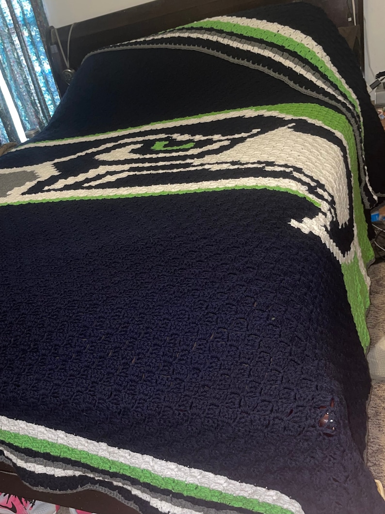 Pattern, Seattle Seahawks Queen Blanket C2C Crochet Graph and Written ...