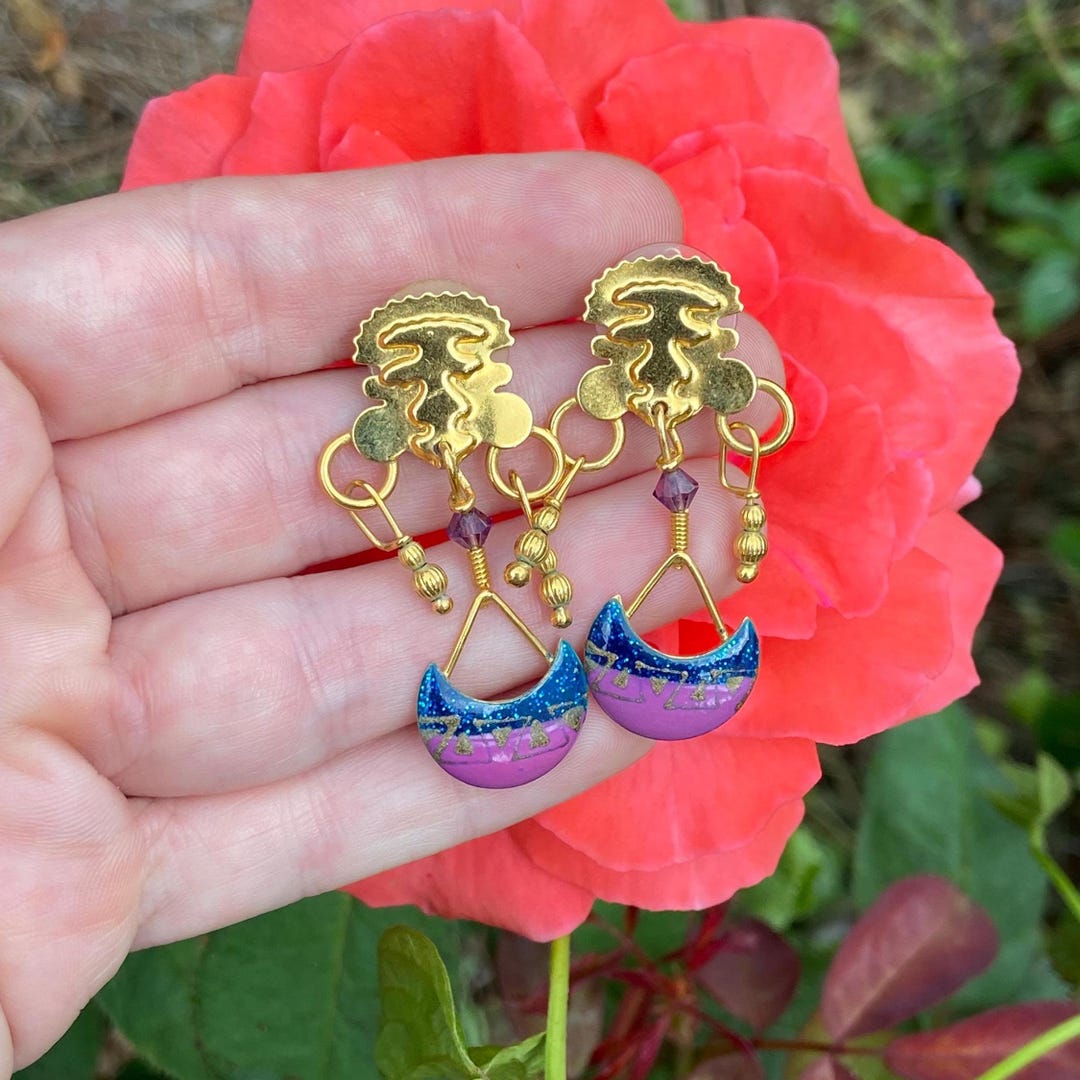 Vintage Lunch at the Ritz Earrings: 24k Gold Glitter Enamel Mask ...