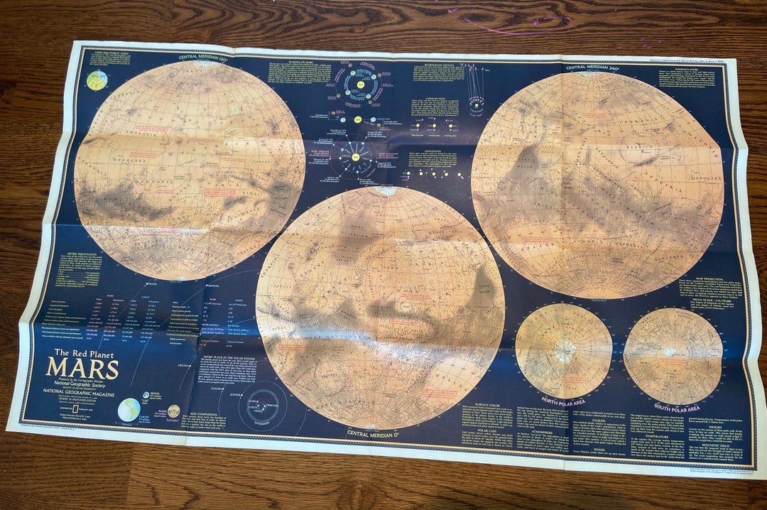 Vintage Mars Map Poster: 1973 National Geographic Cartographic Edition ...
