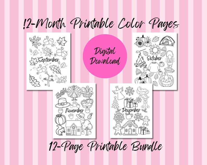 12 Month Coloring Pages, Self Care, Soothing Coloring Pages, Coloring ...