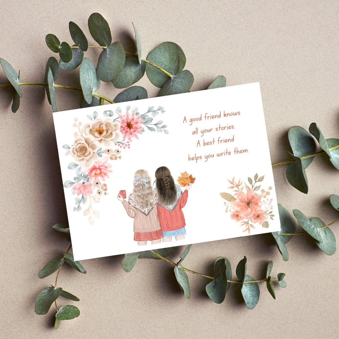 Printable Friendship Card, Flowers, Friendship Greeting Card, Digital ...