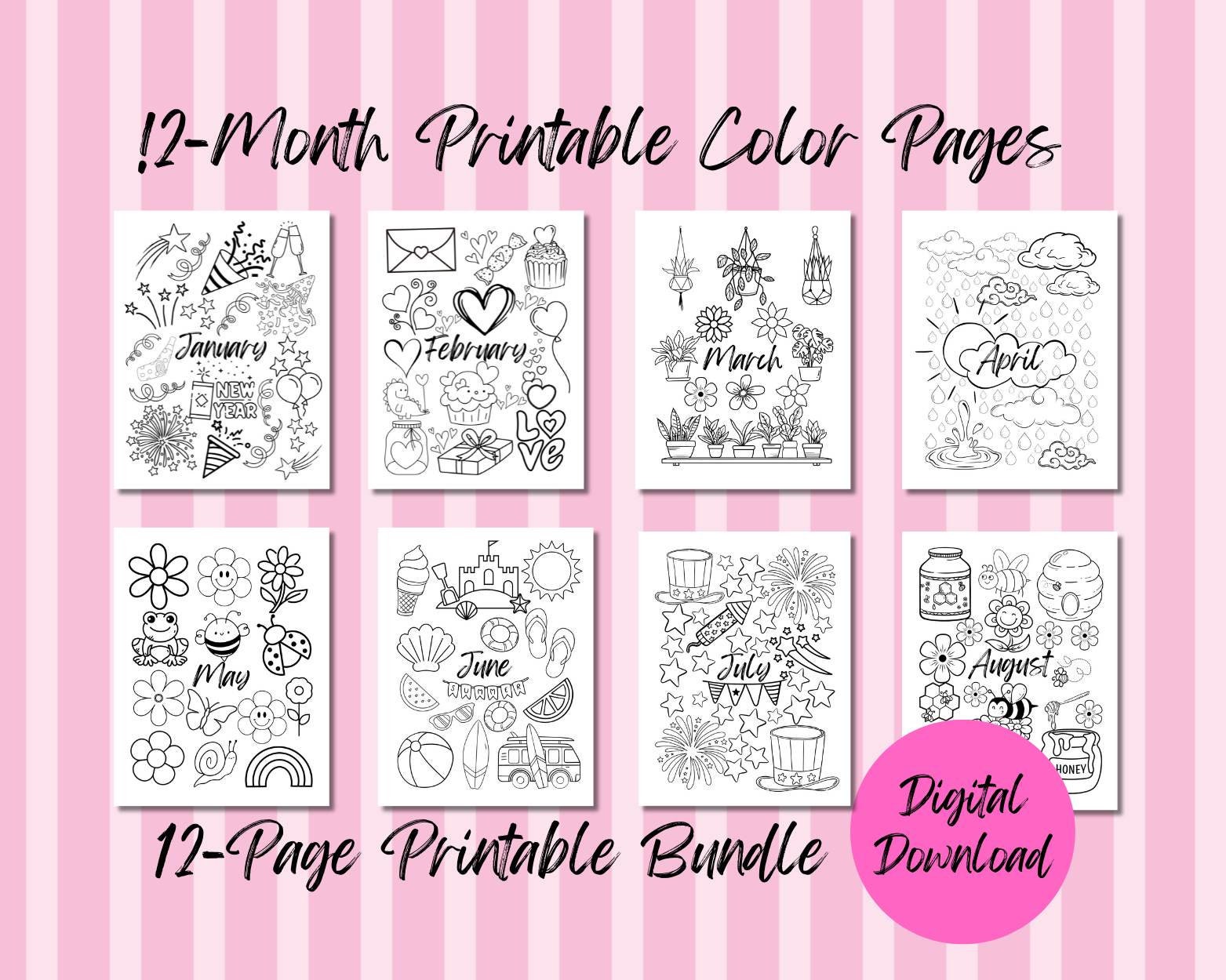 12 Month Coloring Pages, Self Care, Soothing Coloring Pages, Coloring ...