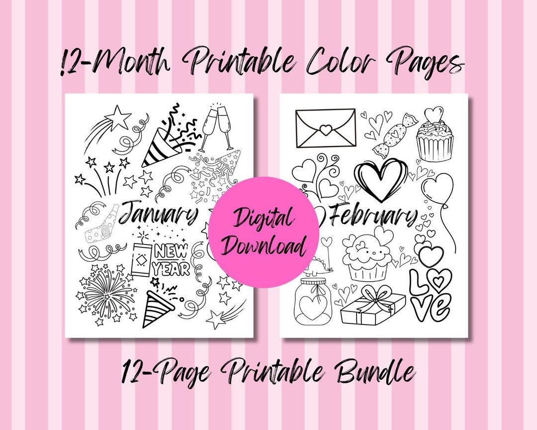 12 Month Coloring Pages, Self Care, Soothing Coloring Pages, Coloring ...