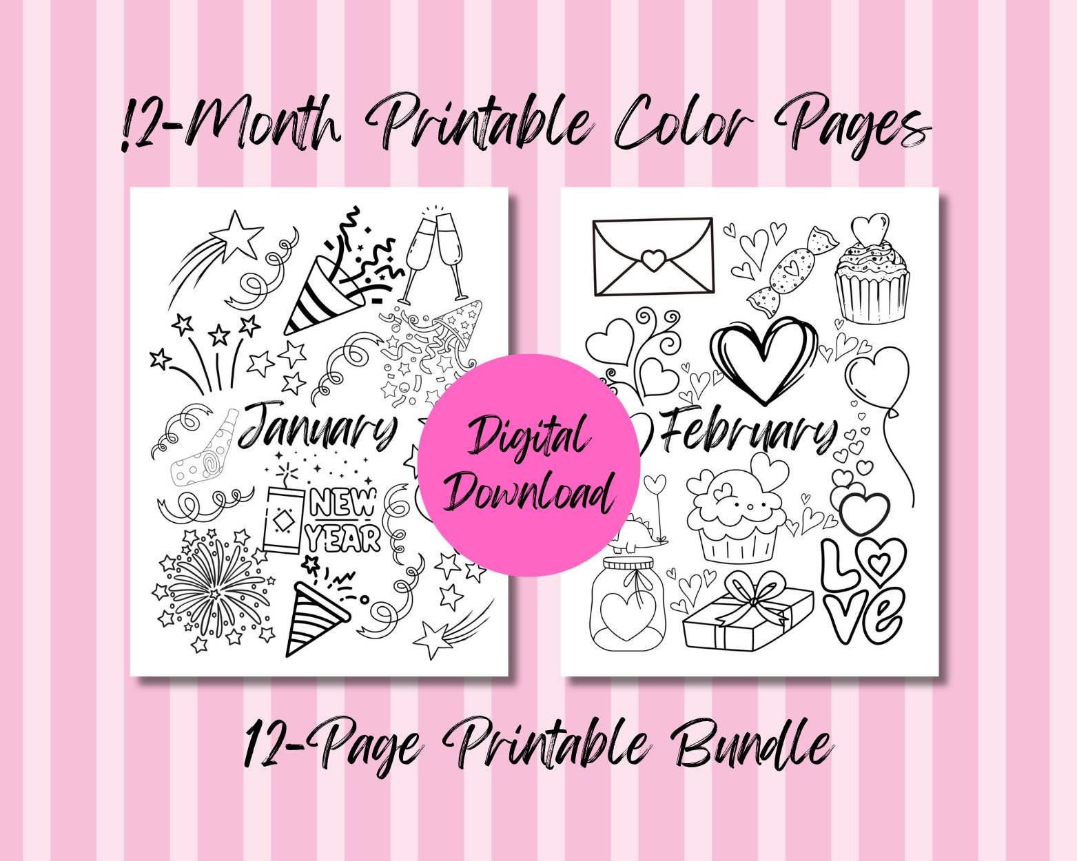 12 Month Coloring Pages, Self Care, Soothing Coloring Pages, Coloring ...