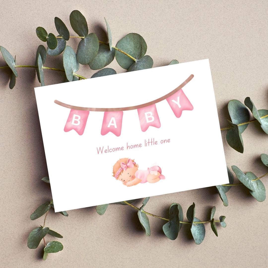 Printable Welcome Baby Girl Card, Baby, Greeting Card, Digital Download ...