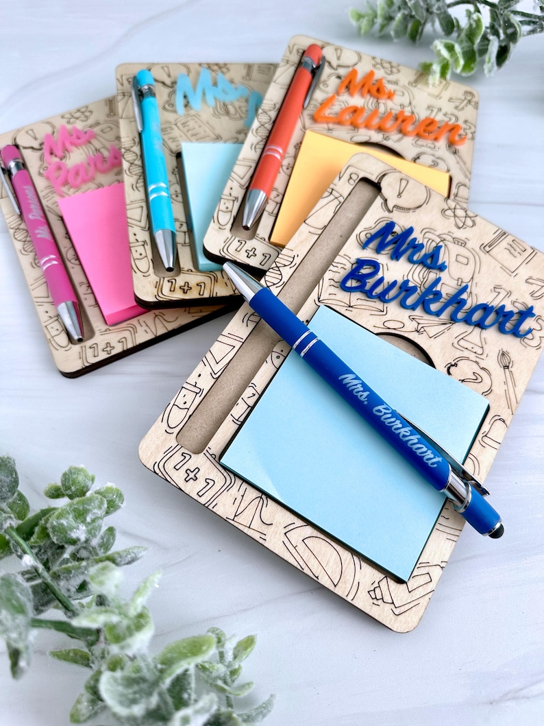 Personalized Teacher Note Pad Holder & Pen Set Laser File With Score ...