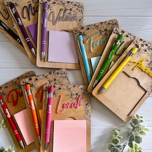 Sticky Note Pad Holder and Ink Pen Set - Personalized and Colorful! - Etsy