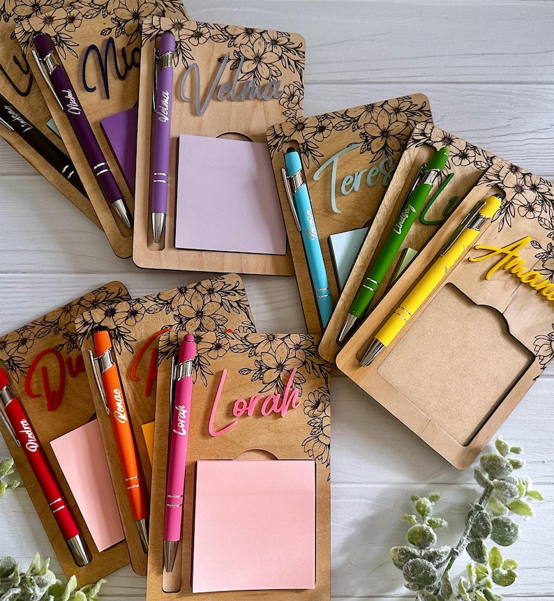 Sticky Note Pad Holder and Ink Pen Set - Personalized and Colorful! - Etsy