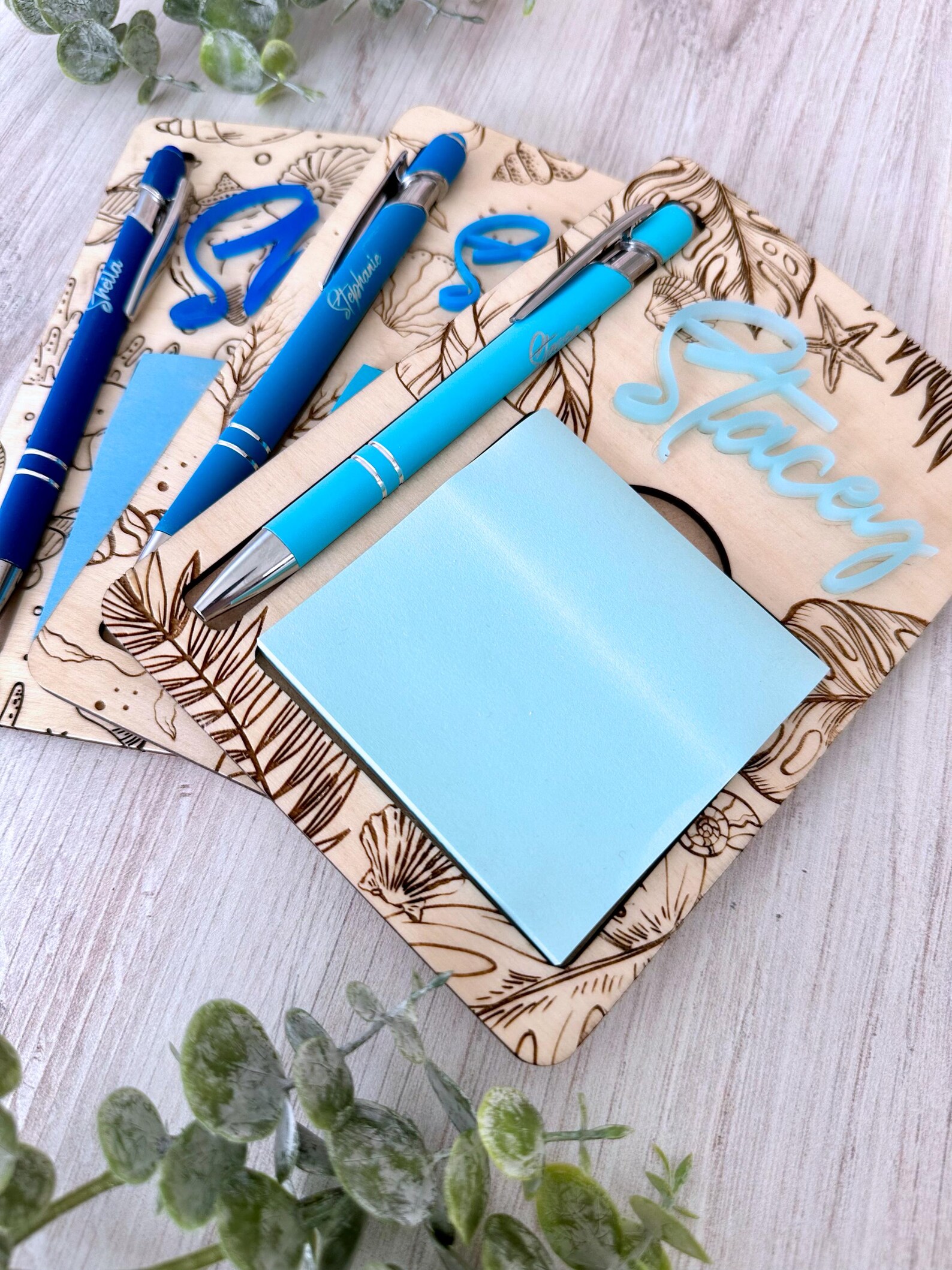 Beach Theme Personalized Sticky Note Pad Holder & Pen Set (digital File ...