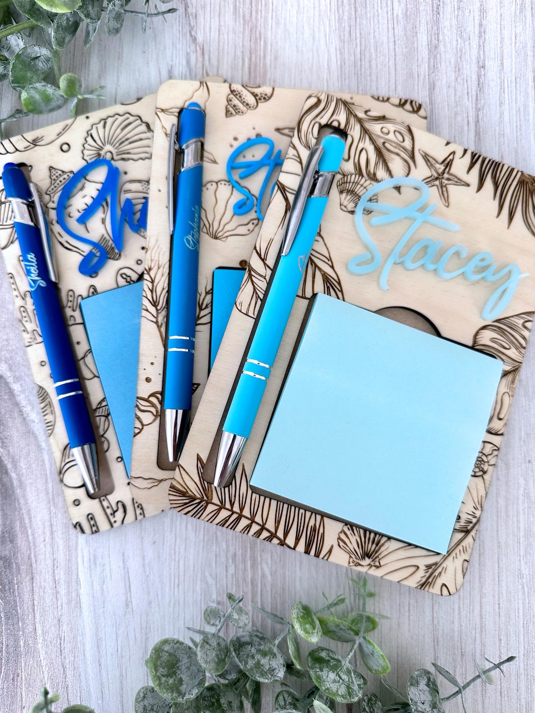 Beach Theme Personalized Sticky Note Pad Holder & Pen Set (digital File ...