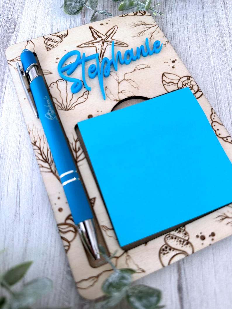 Beach Theme Personalized Sticky Note Pad Holder & Pen Set (digital File ...
