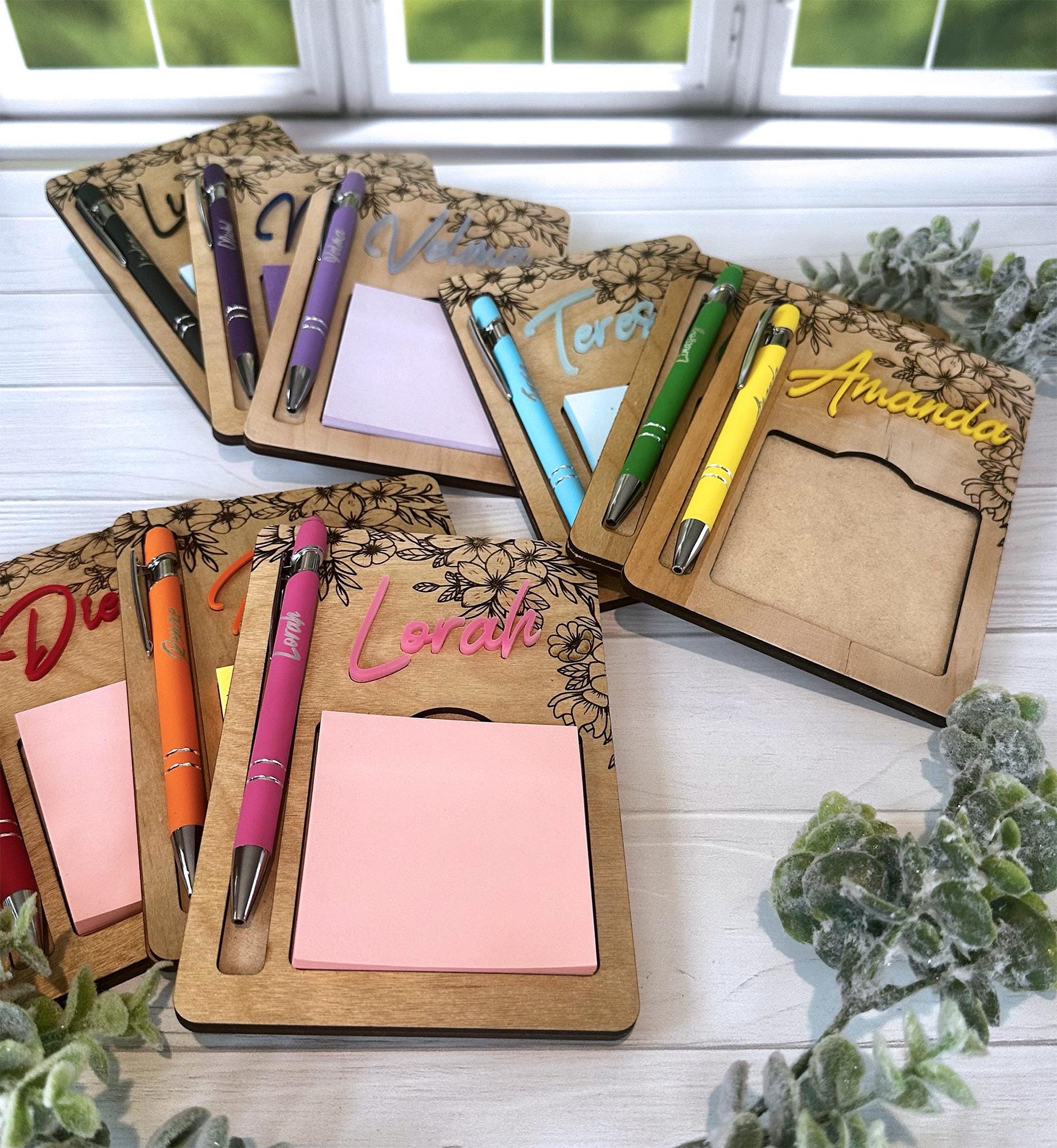 Sticky Note Pad Holder and Ink Pen Set - Personalized and Colorful! - Etsy