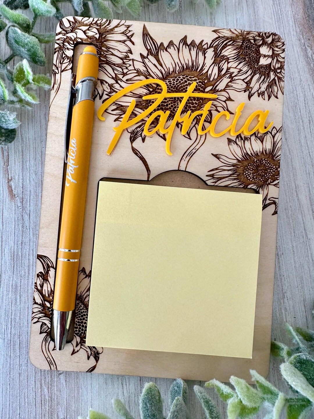 Sunflower Sticky Note Pad Holder and Ink Pen Set - Personalized and ...