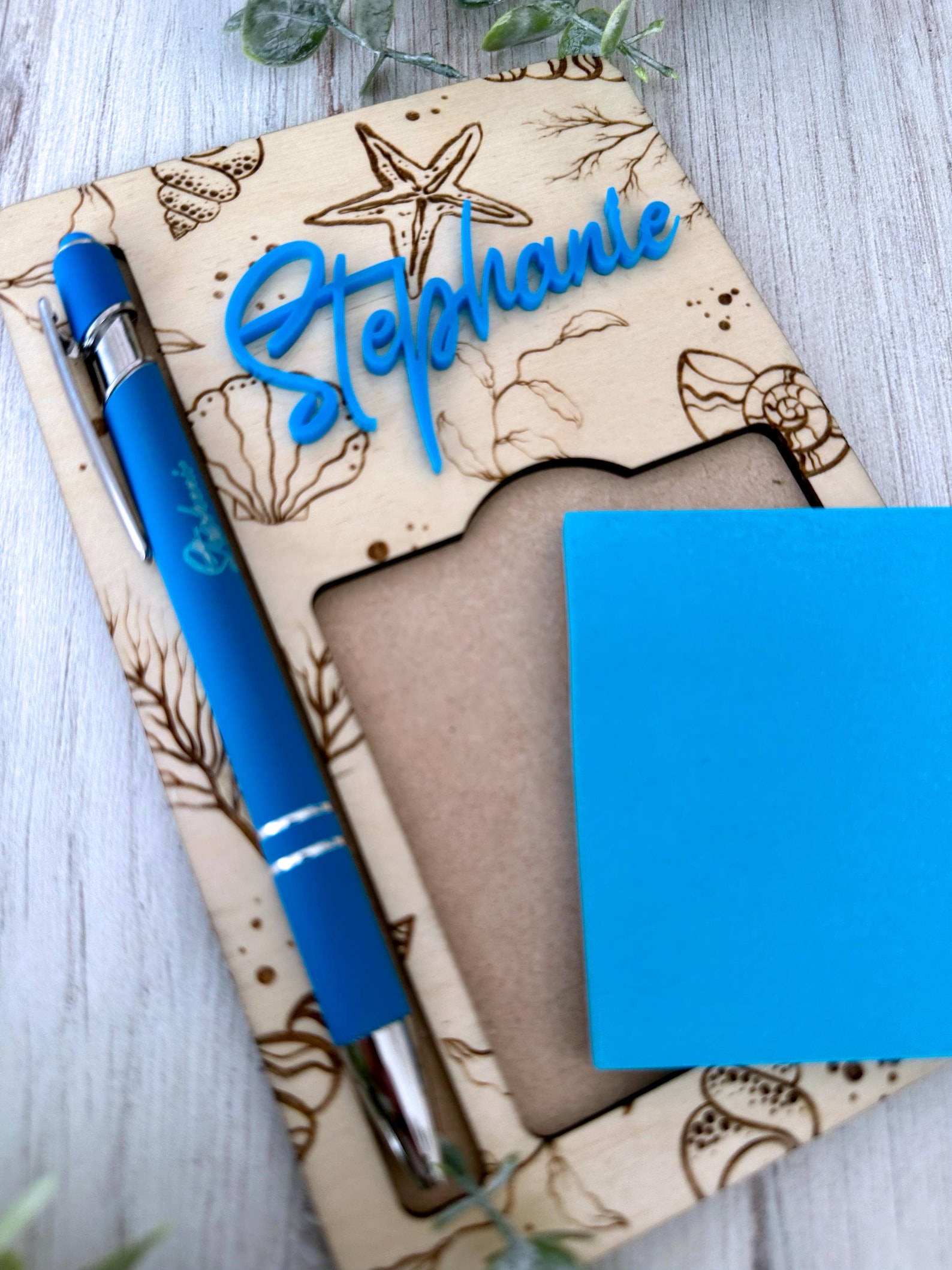 Beach Theme Personalized Sticky Note Pad Holder & Pen Set (digital File ...
