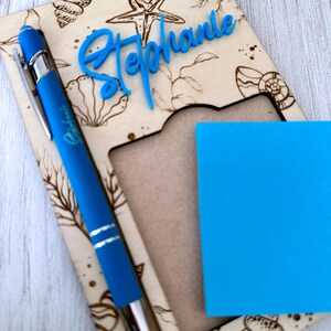 Beach Theme Personalized Sticky Note Pad Holder & Pen Set (digital File ...
