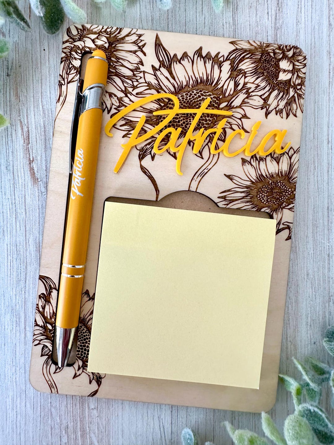 Laser Cut Sunflower Sticky Note Holder: Personalized Pen Set (digital ...