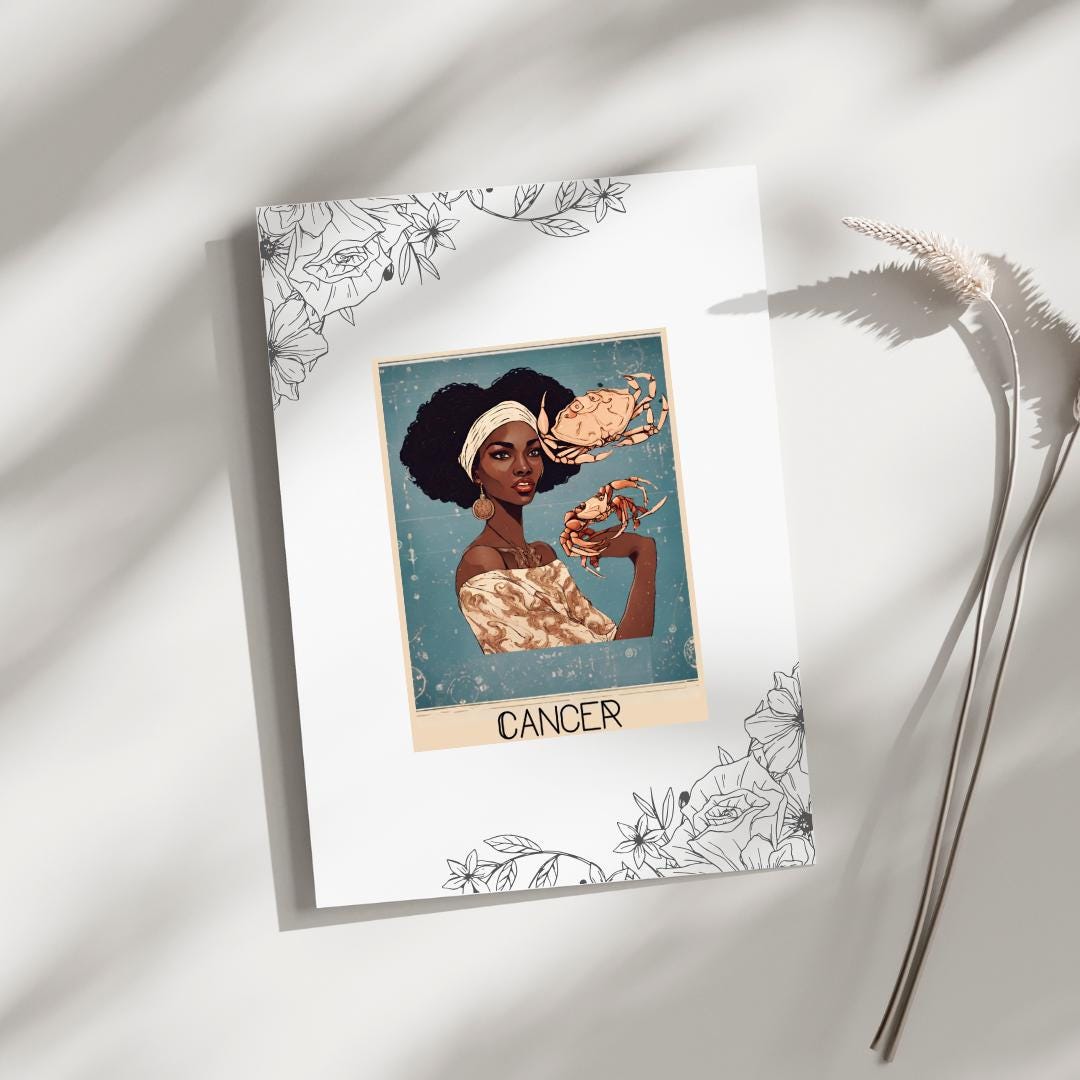 Cancerian, Black, Female, Zodiac, Astrology, Card, Archetype, Digital ...