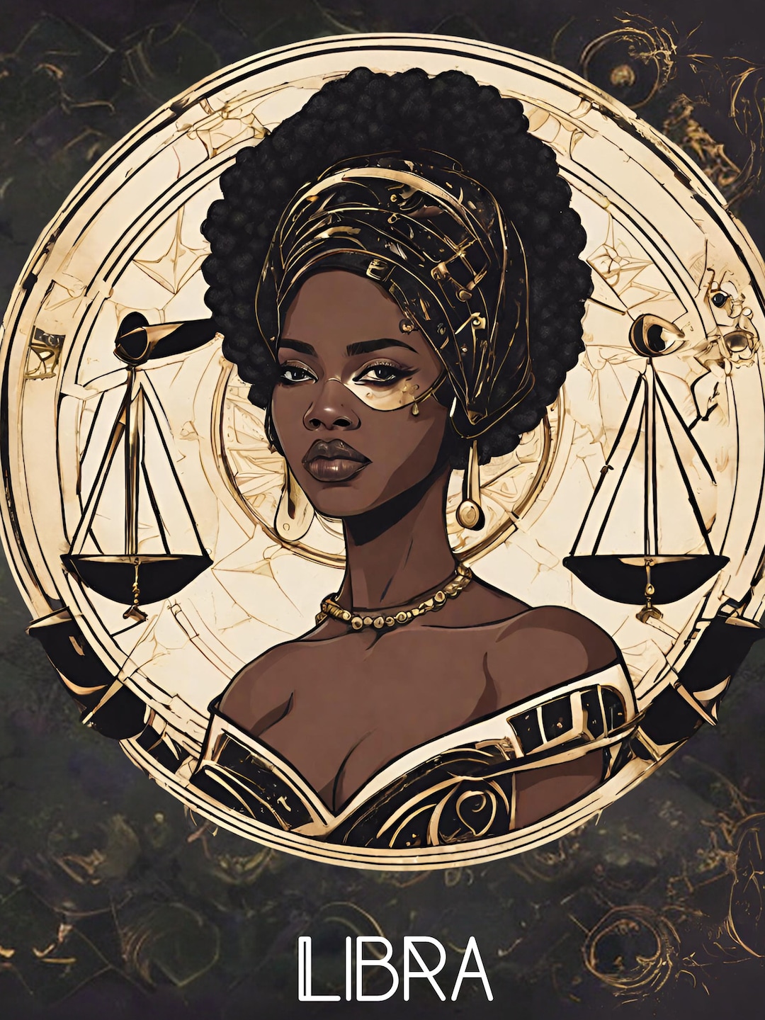 Libra, Black, Female, Zodiac, Astrology, Card, Archetype, Digital ...