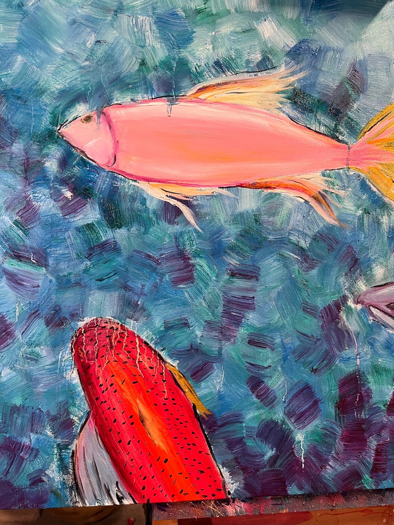 Salmon Fish Original Art Original Oil Painting on Canvas Full and ...