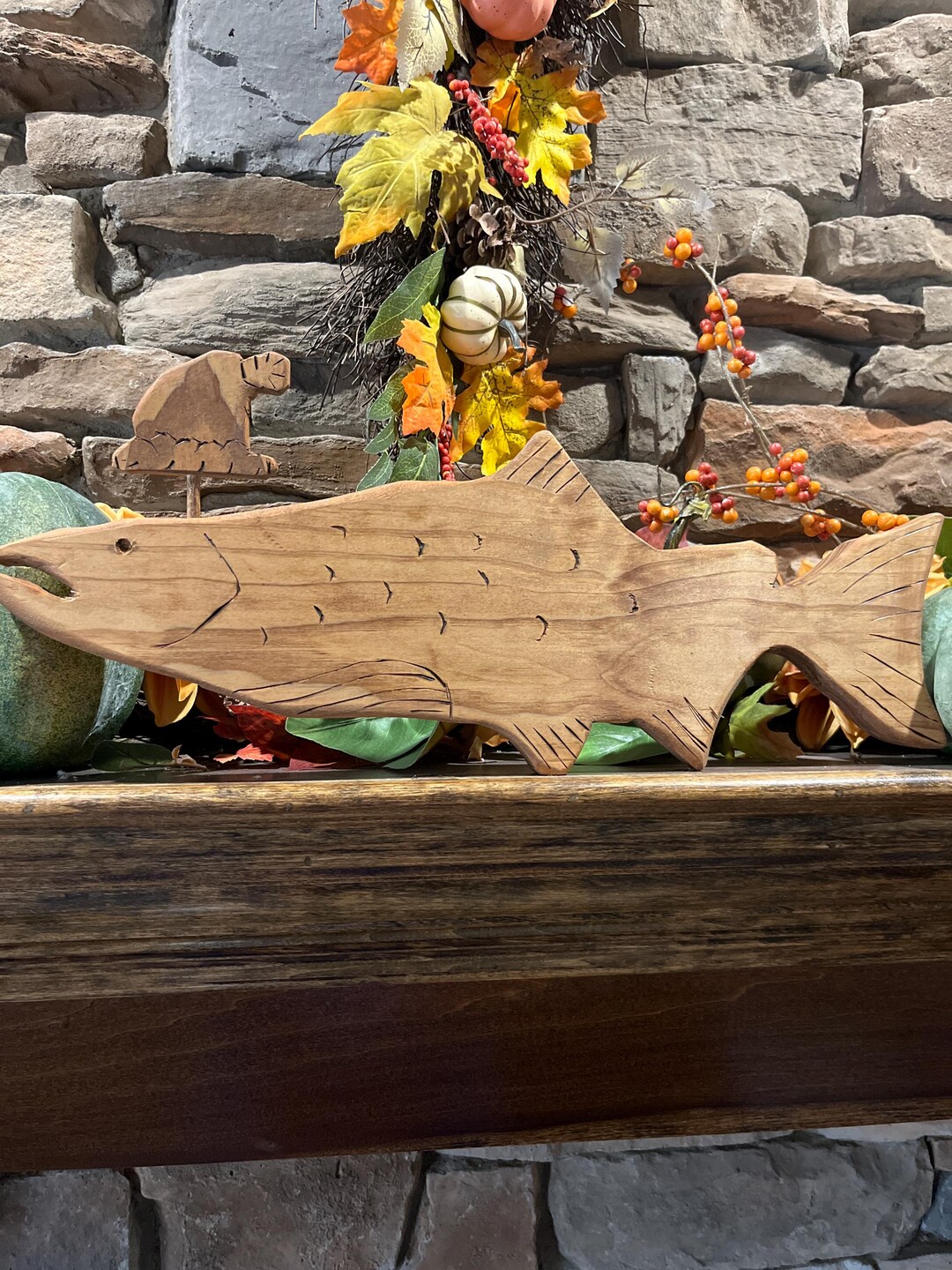 Hand-carved Wooden Salmon Wall Decor: Rustic Cabin Art With Seasonal ...