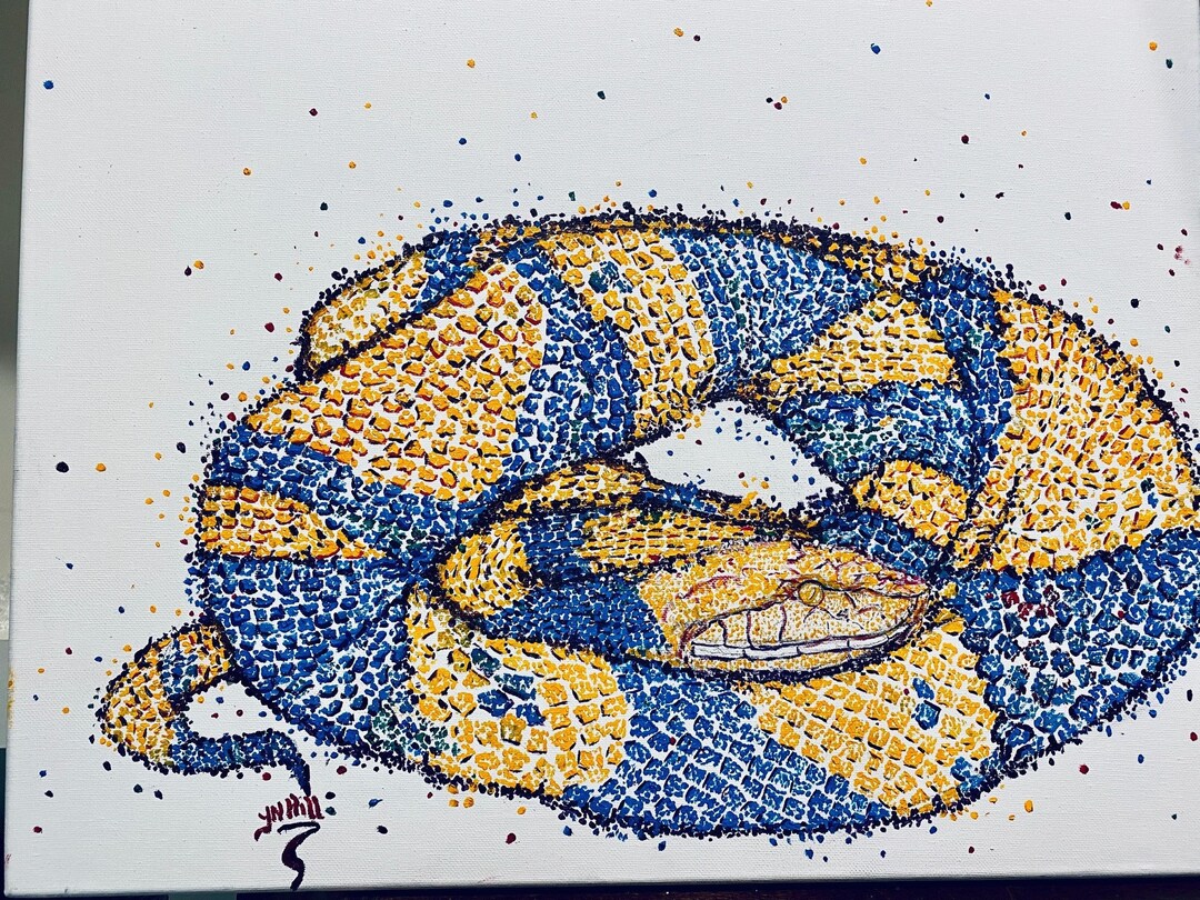 Coiled Copperhead Snake Oil Painting: Pointillist Pop Art on Canvas - Etsy