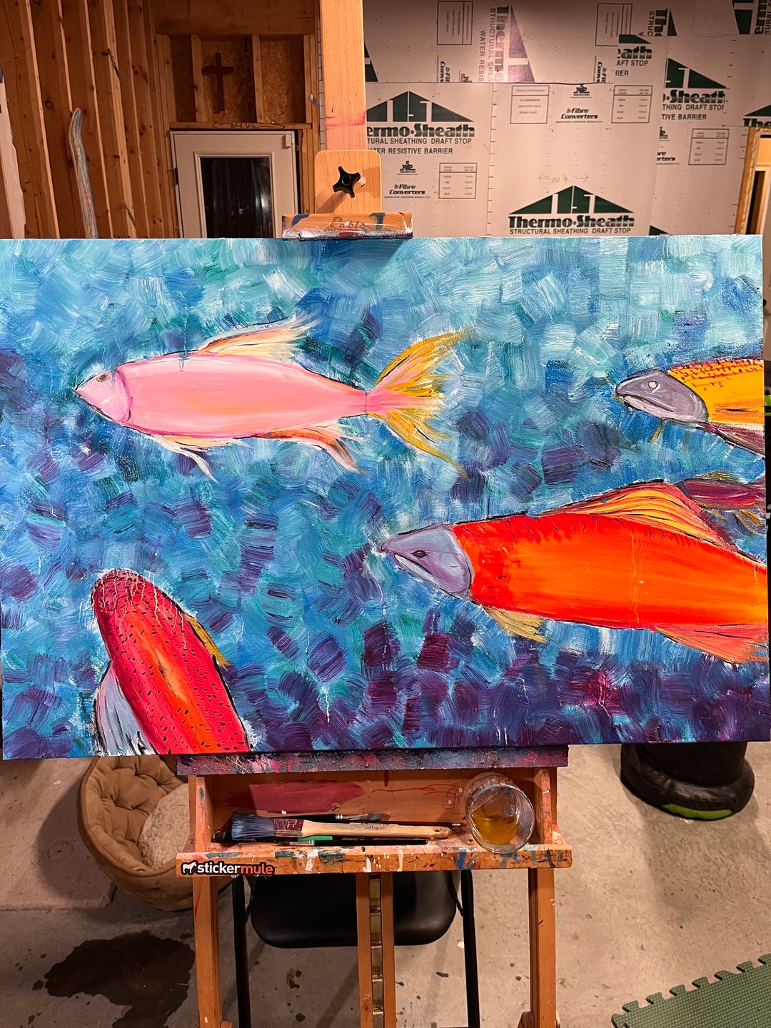 Salmon Fish - Original Art - Original Oil Painting on Canvas - Full and ...