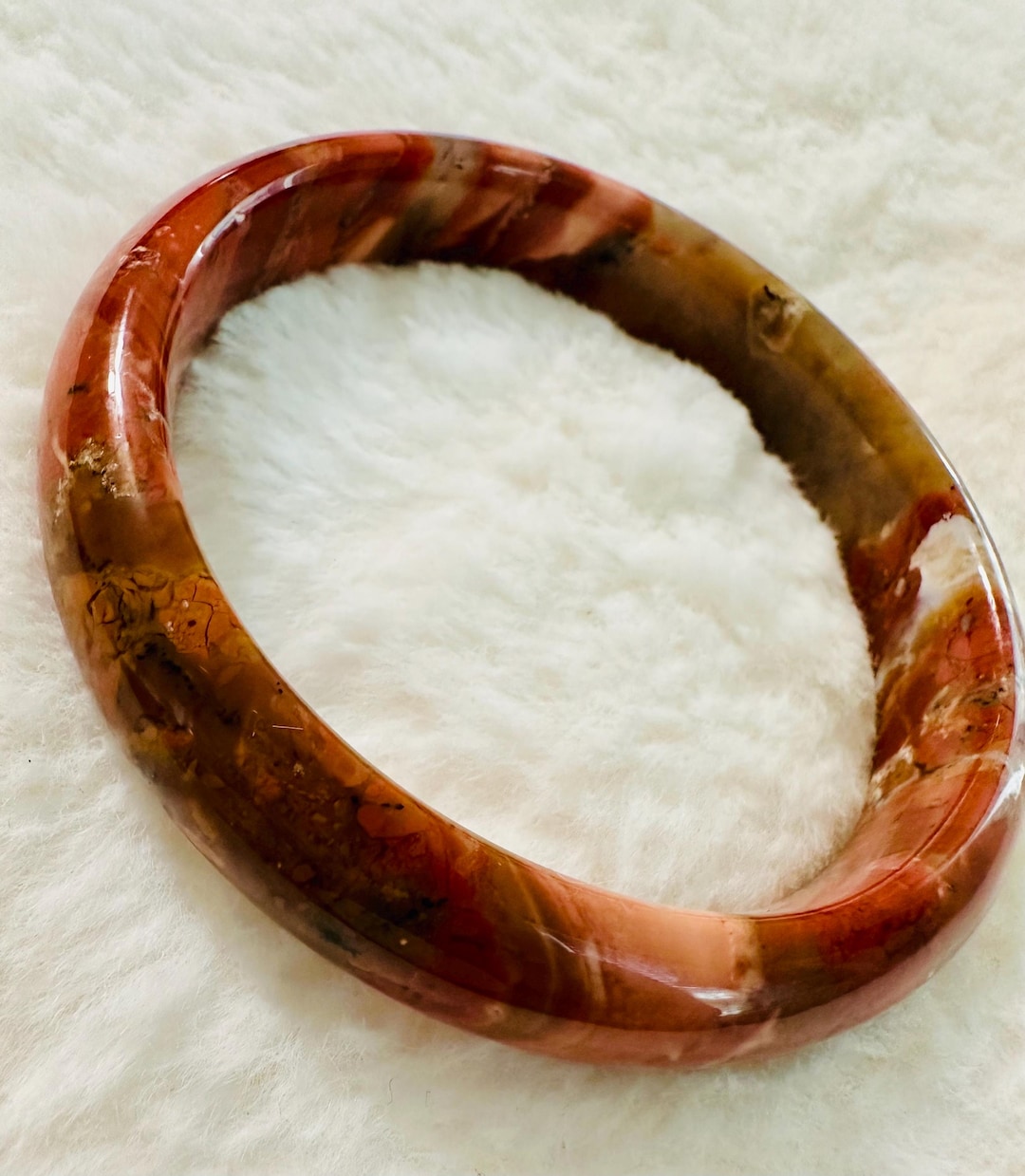Ice Red Ocean Jasper Bangle Bracelet (62mm) - Etsy
