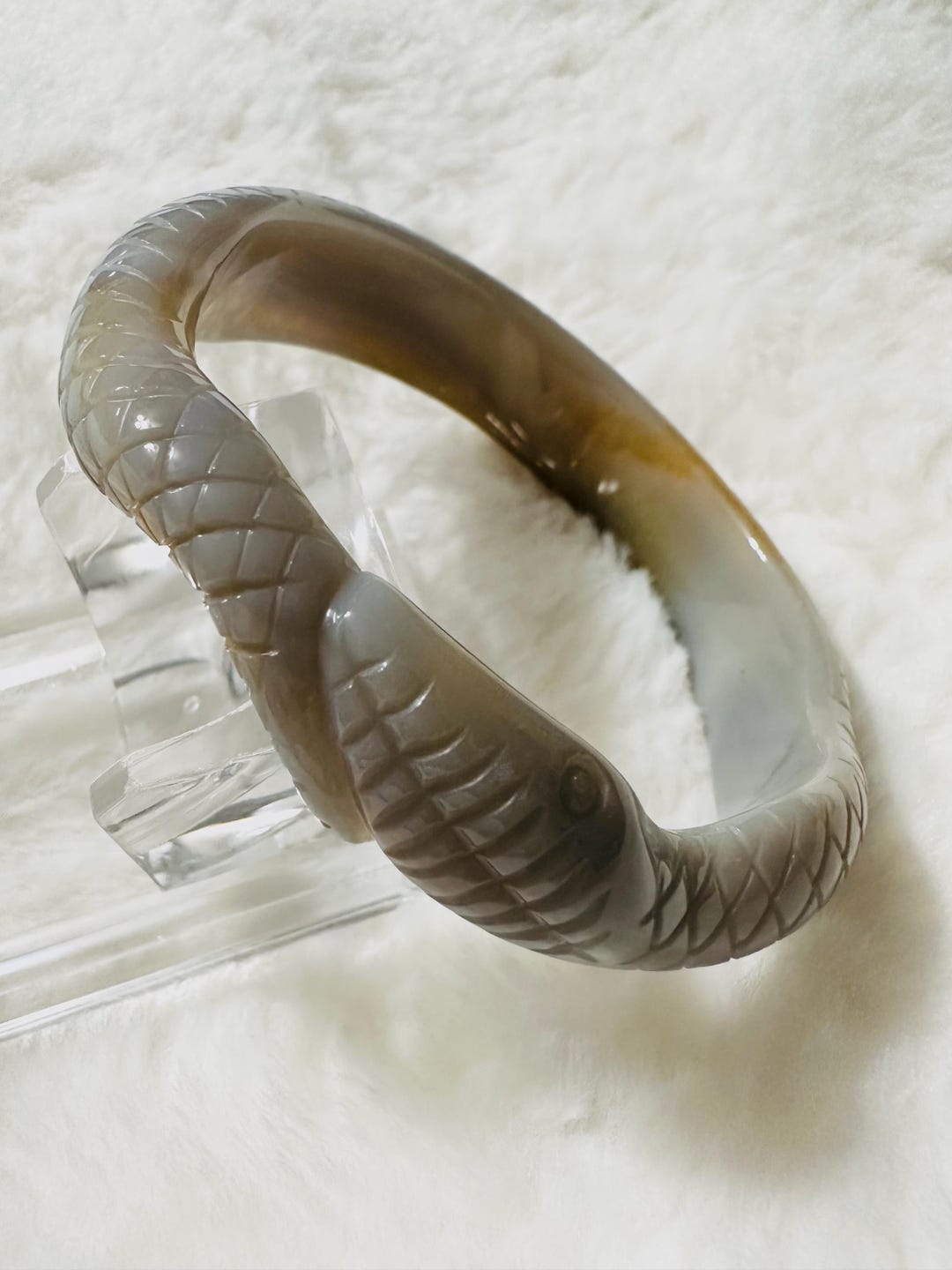 59mm Carved Agate Snake Bangle, Grey & Yellow Tones - Etsy
