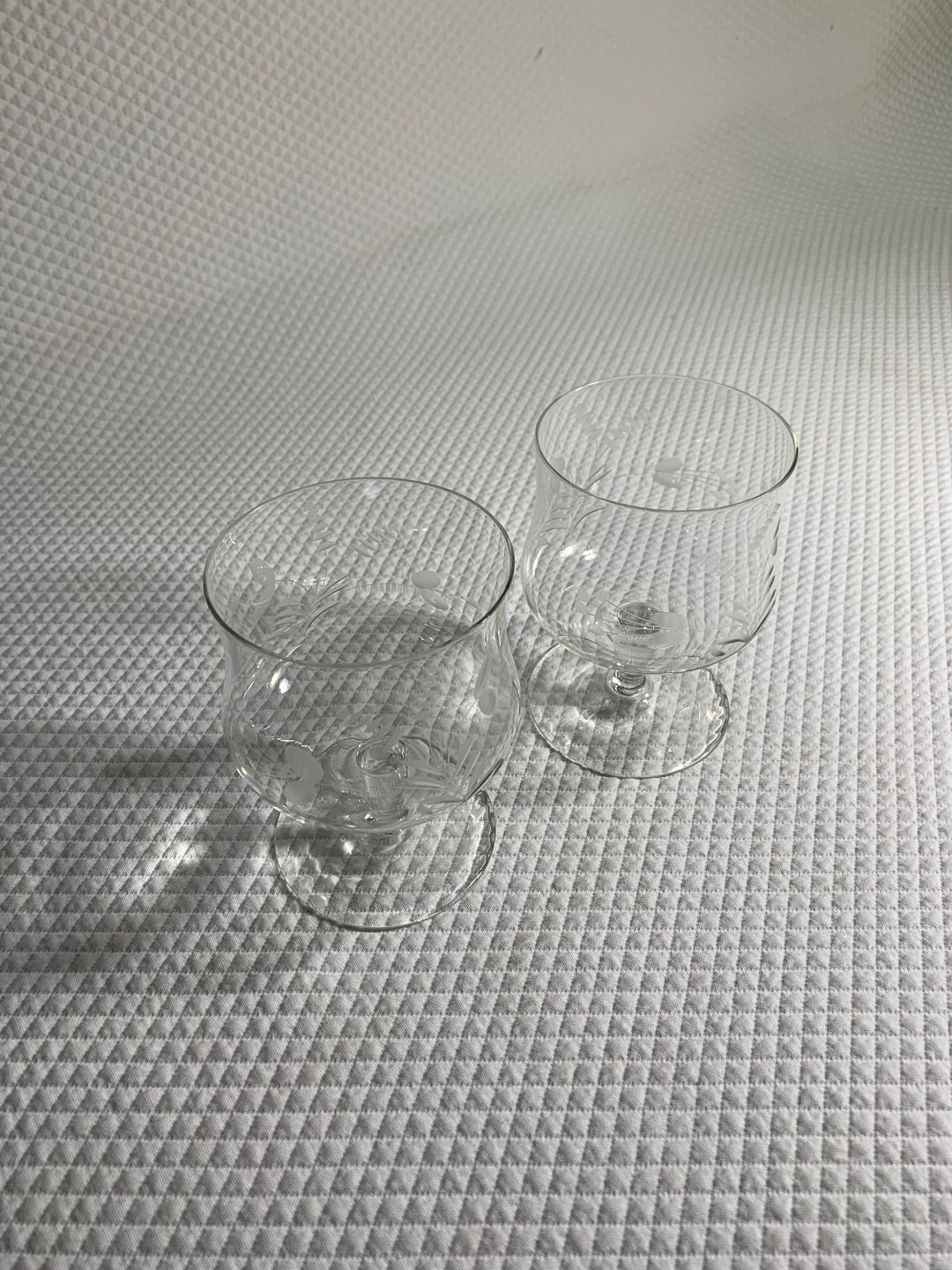 Set of 2 Vintage, Hand-blown, Floral Etched, Tulip Shaped Snifters. - Etsy